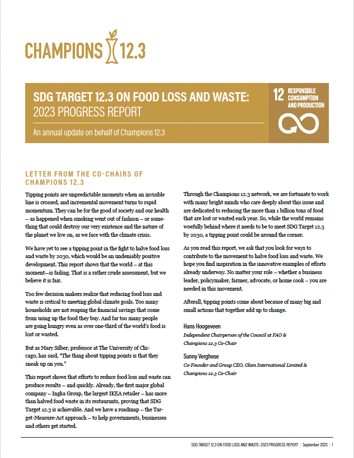SDG Target 12.3 on Food Loss and Waste: 2023 Progress Report | Champions 12.3